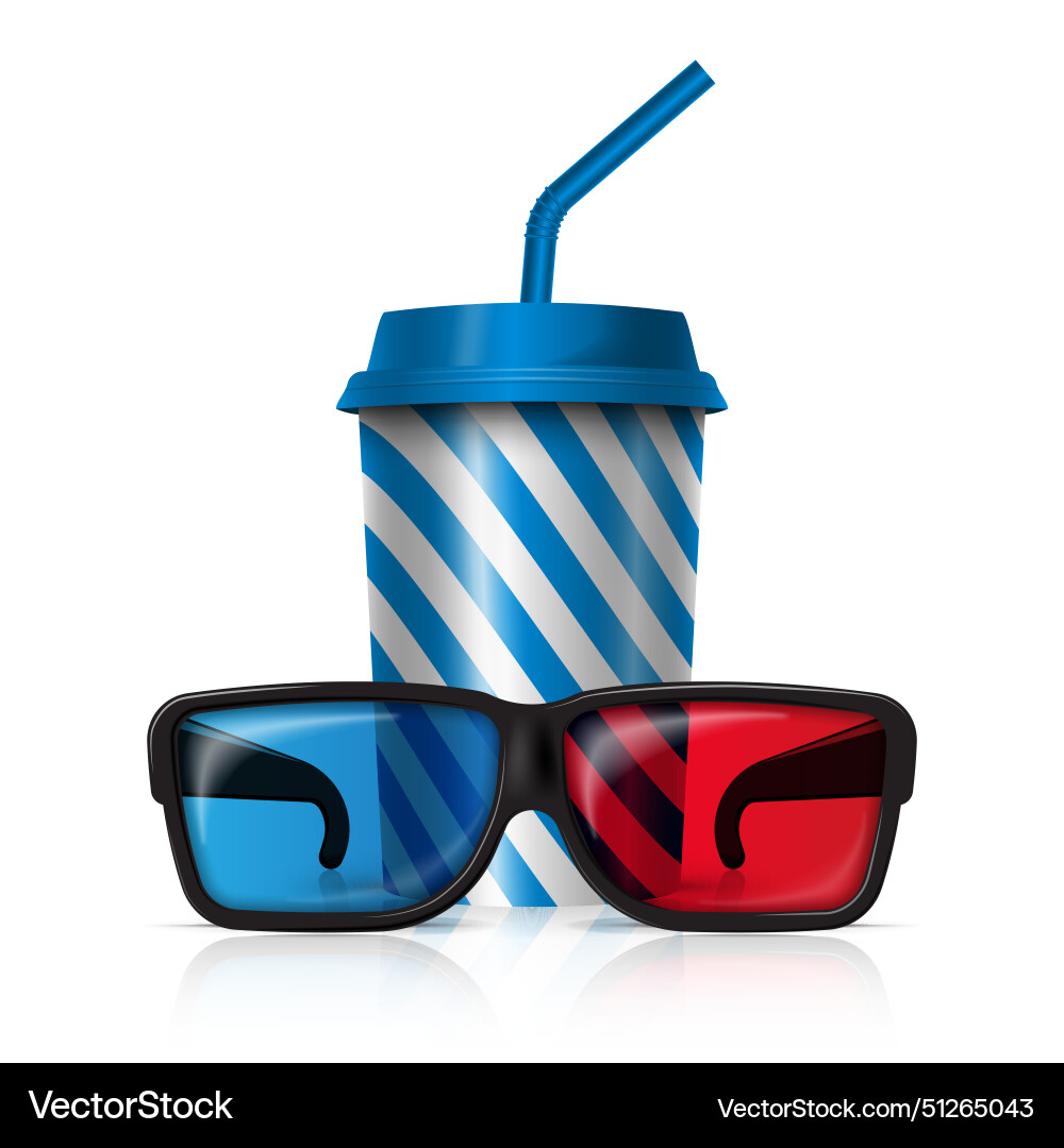3d cinima glasses and cola cup Royalty Free Vector Image