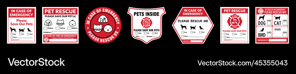 Emergency pet rescue tag set Royalty Free Vector Image