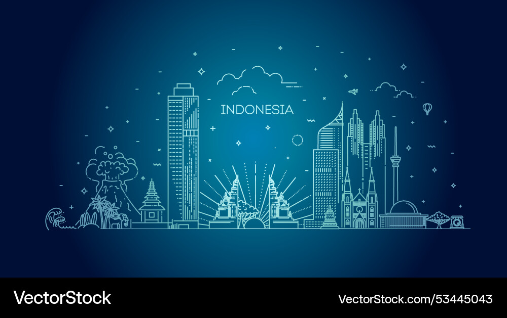Indonesia cityscape with landmarks Royalty Free Vector Image