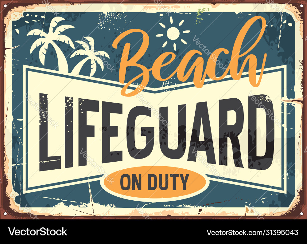 Retro Beach Lifeguard Sign Royalty Free Vector Image