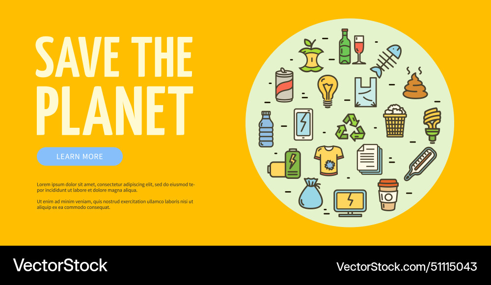 Save the planet recycle concept horizontal placard