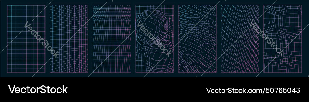 Set of perspective and distorted neon grid Vector Image