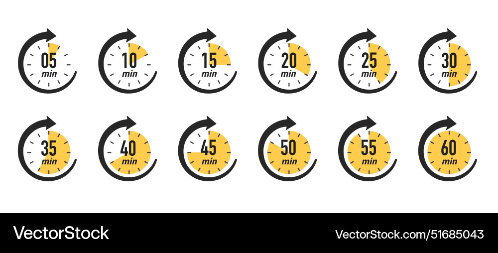 Timer stopwatch icons clock with different Vector Image