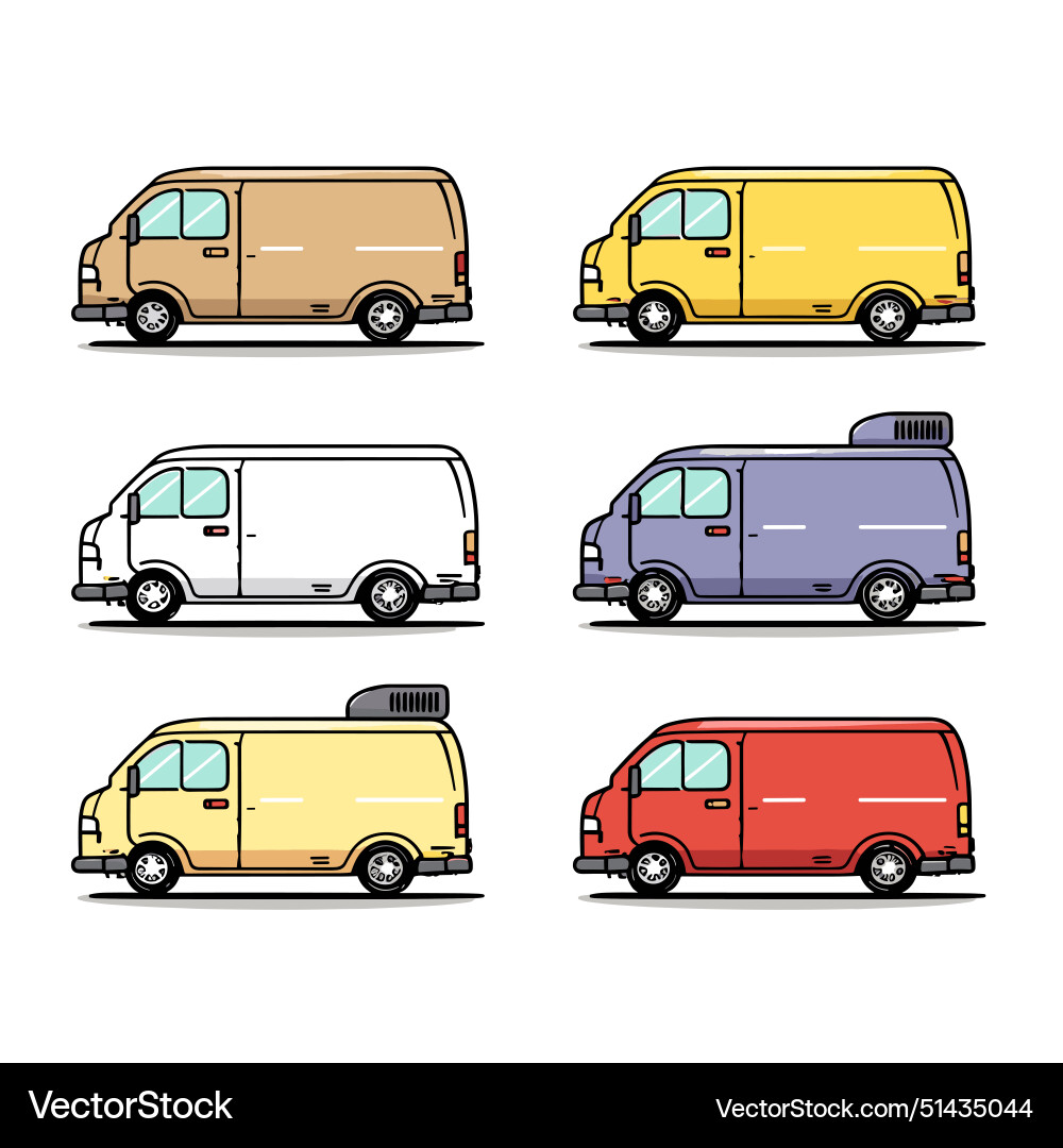 Flat various delivery vans Royalty Free Vector Image