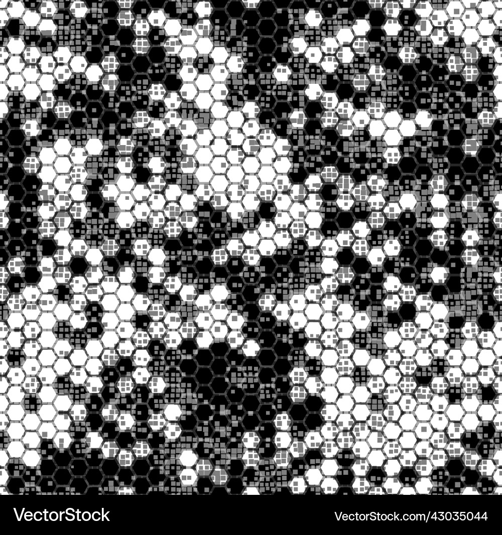 Hexagonal Black & White Pixel Pattern Vector Image