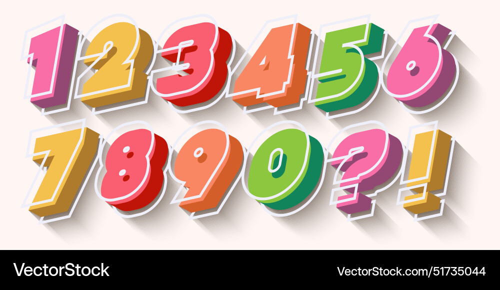 Number set colorful 3d style modern typography Vector Image