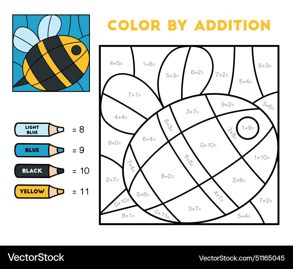 Color by addition education game for kids bee Vector Image
