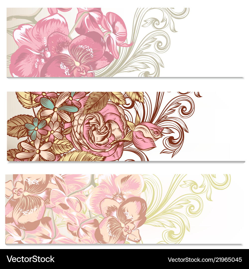 Floral backgrounds set with flowers Royalty Free Vector