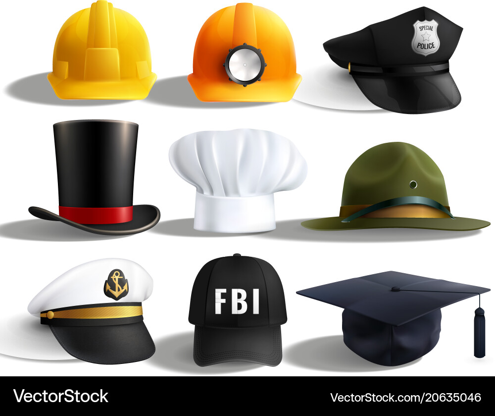 Different professions hats set Royalty Free Vector Image