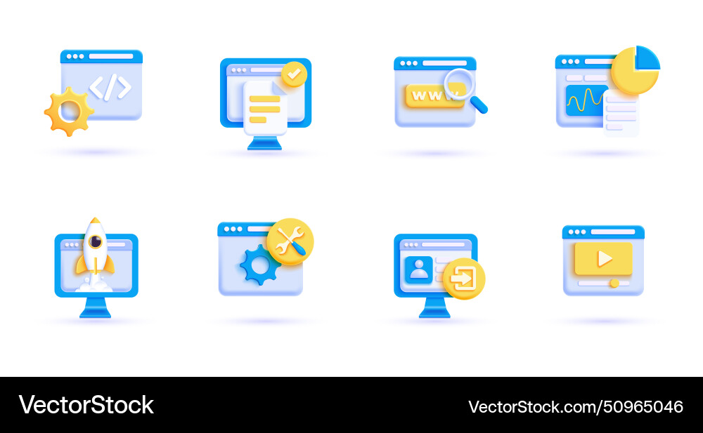 Modern 3d blue icons 2 Royalty Free Vector Image