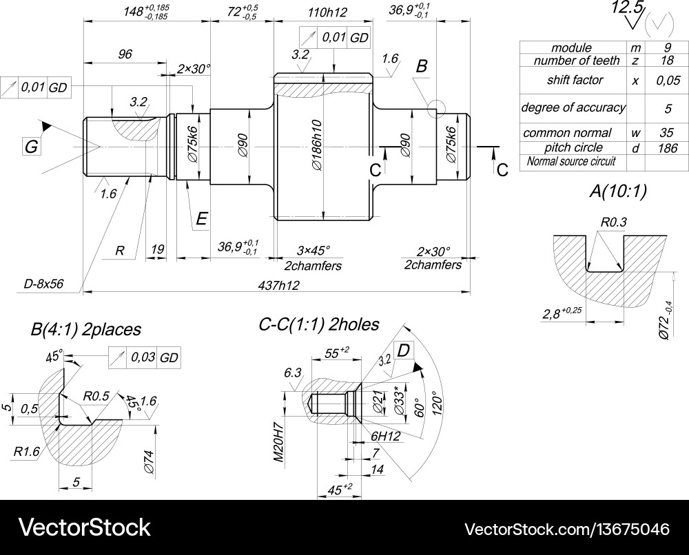 Shaft sketch with hatching engineering drawing – Royalty-Free Vector ...