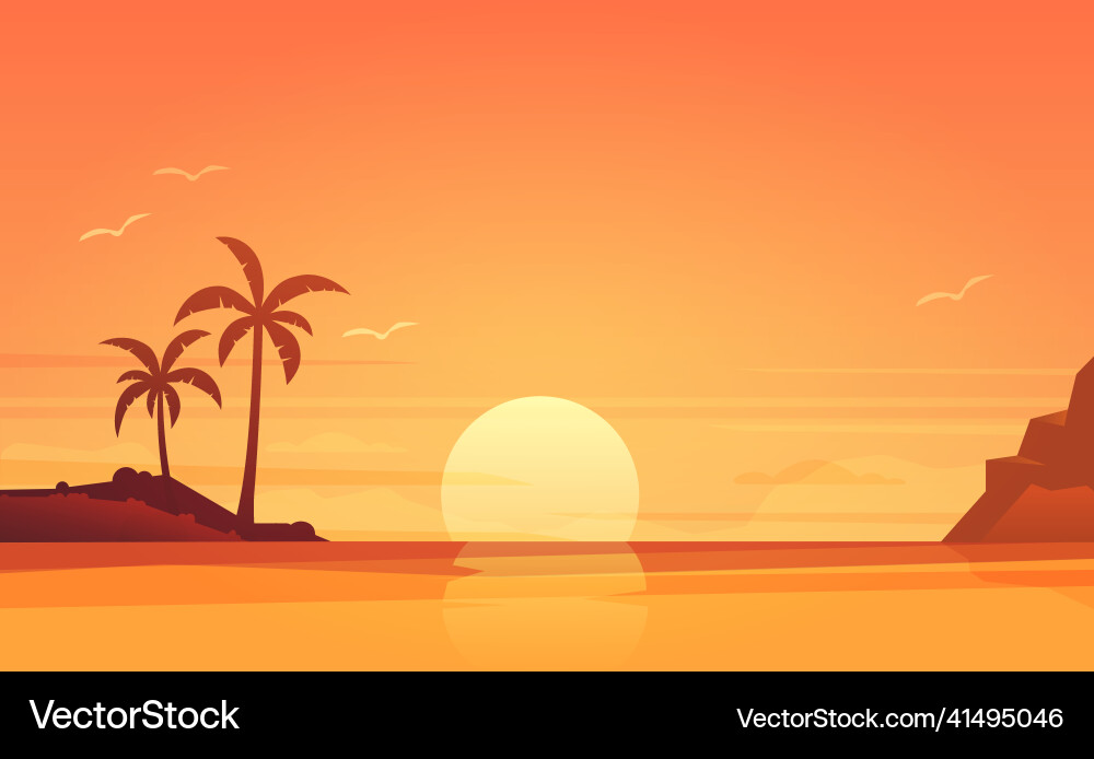 Tropical Sunset Beach Scene Royalty Free Vector Image
