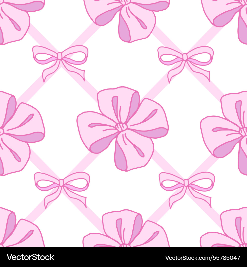Coquette seamless pattern pink ribbon bow Vector Image