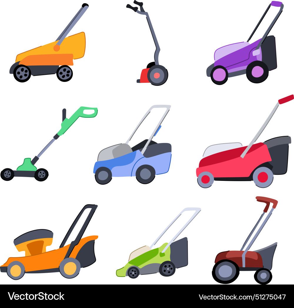 Lawn mower set cartoon Royalty Free Vector Image
