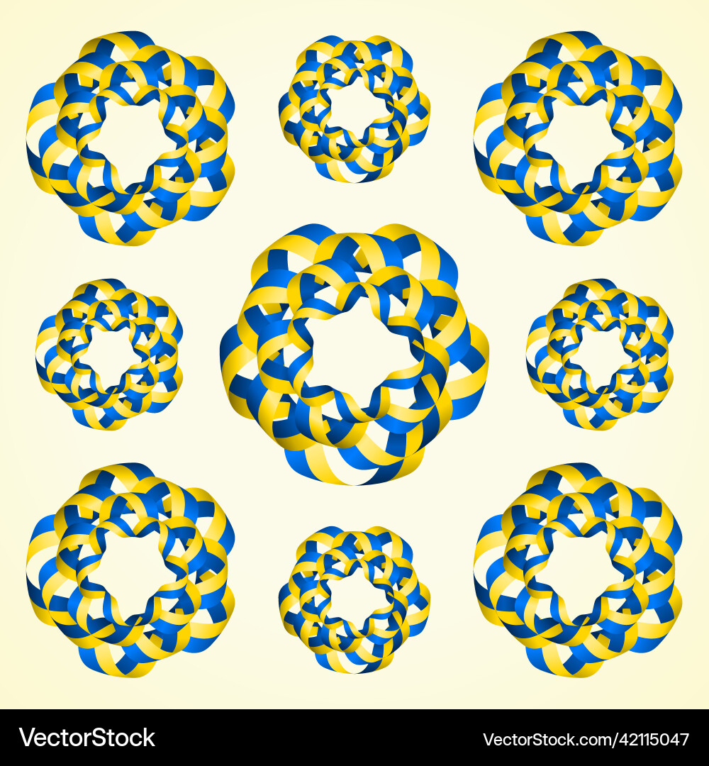 Ukraine flag circle ribbon design set Royalty Free Vector