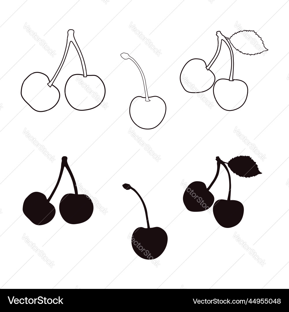 Cherry outline silhouette set Royalty Free Vector Image