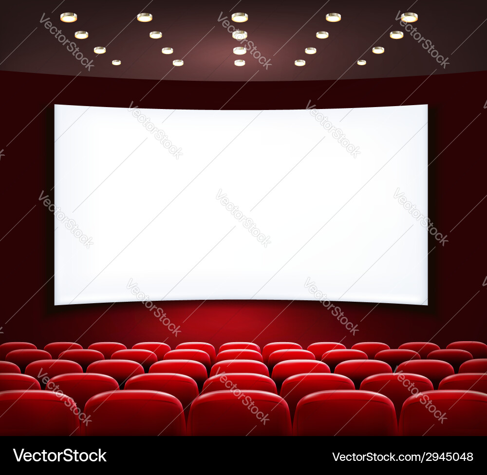 Cinema with white screen and seats Royalty Free Vector Image