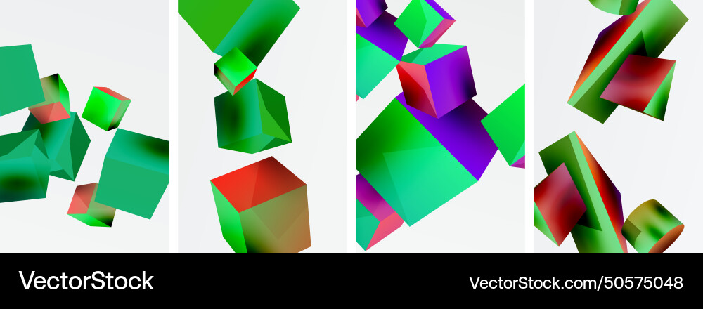 Flying 3d shapes cubes and other geometric Vector Image