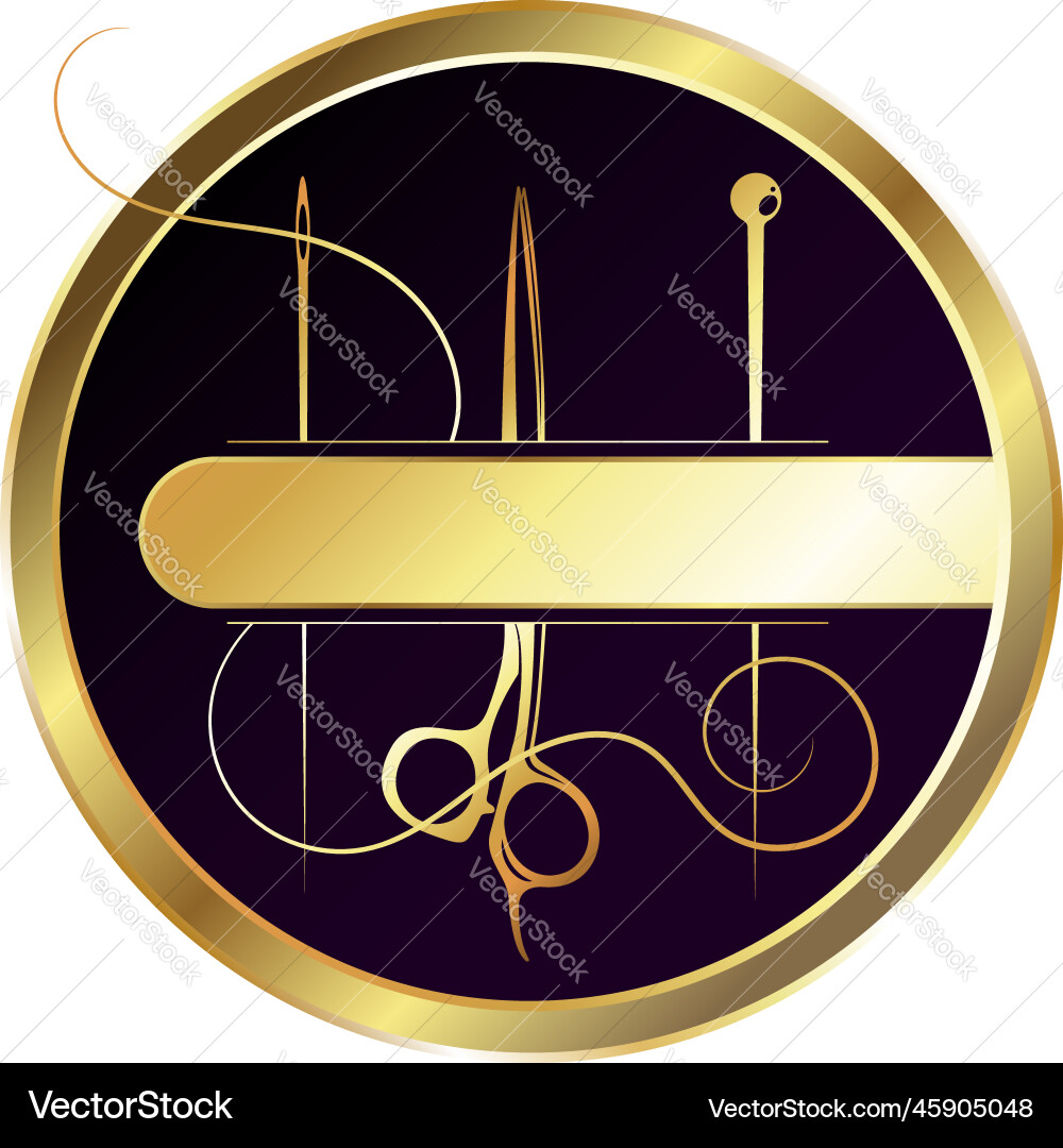 Golden scissors and a needle thread design Vector Image
