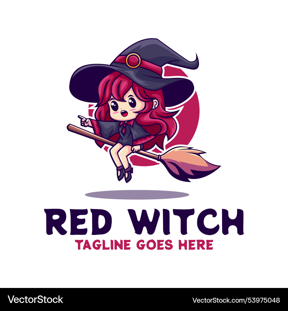 Logo red witch mascot cartoon style Royalty Free Vector
