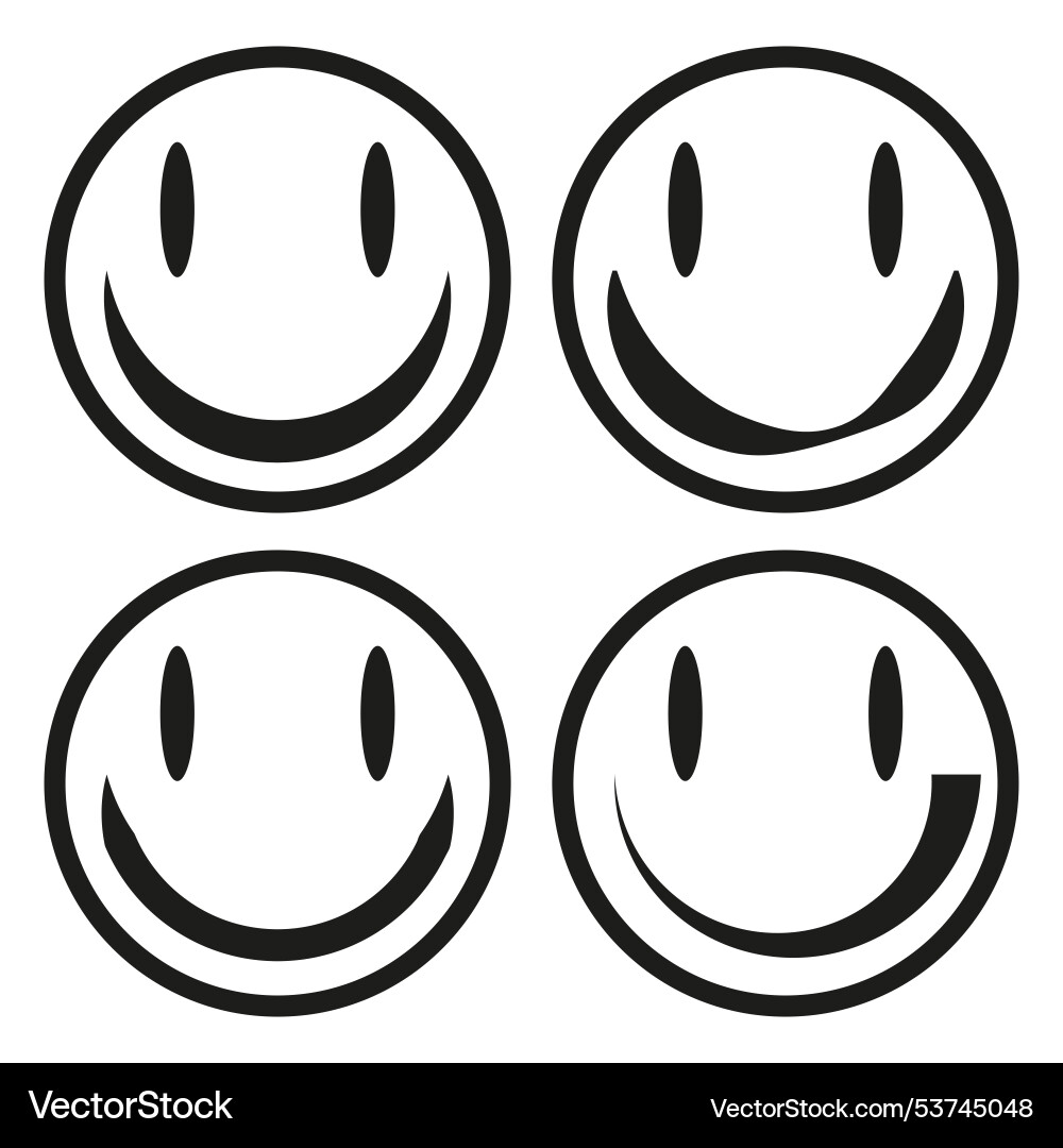 Smiley face icons bold black outline happy Vector Image