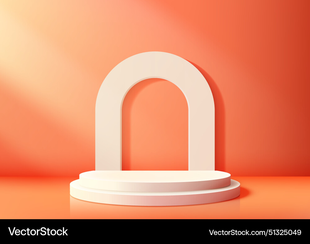 3d white podium with a curved arch stands Vector Image