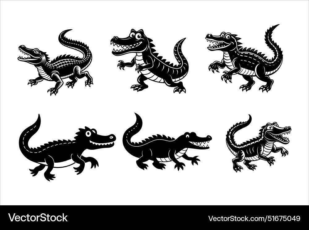 A black and white crocodile running Royalty Free Vector