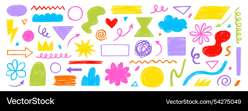 Crayon doodle color scribble line brush shape Vector Image