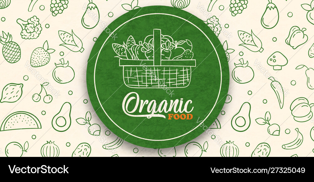 Green organic food label on vegetable background Vector Image