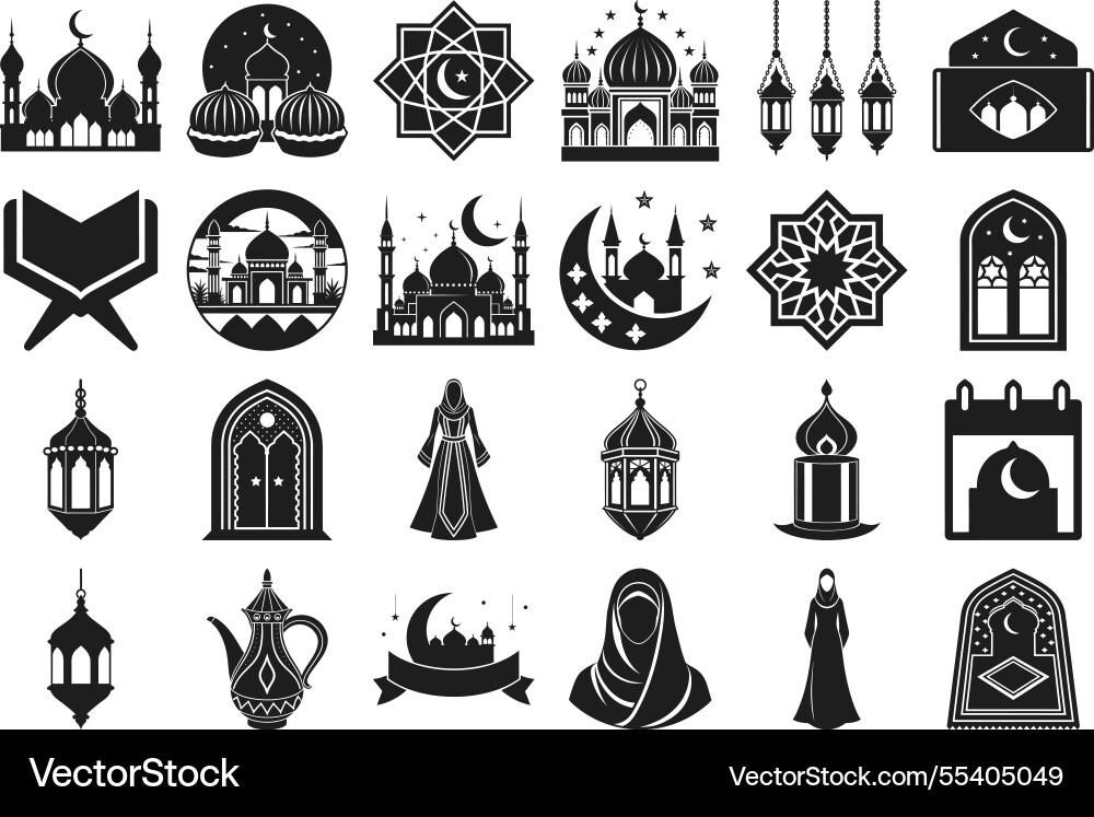 Ramadan and eid silhouette set - islamic Vector Image
