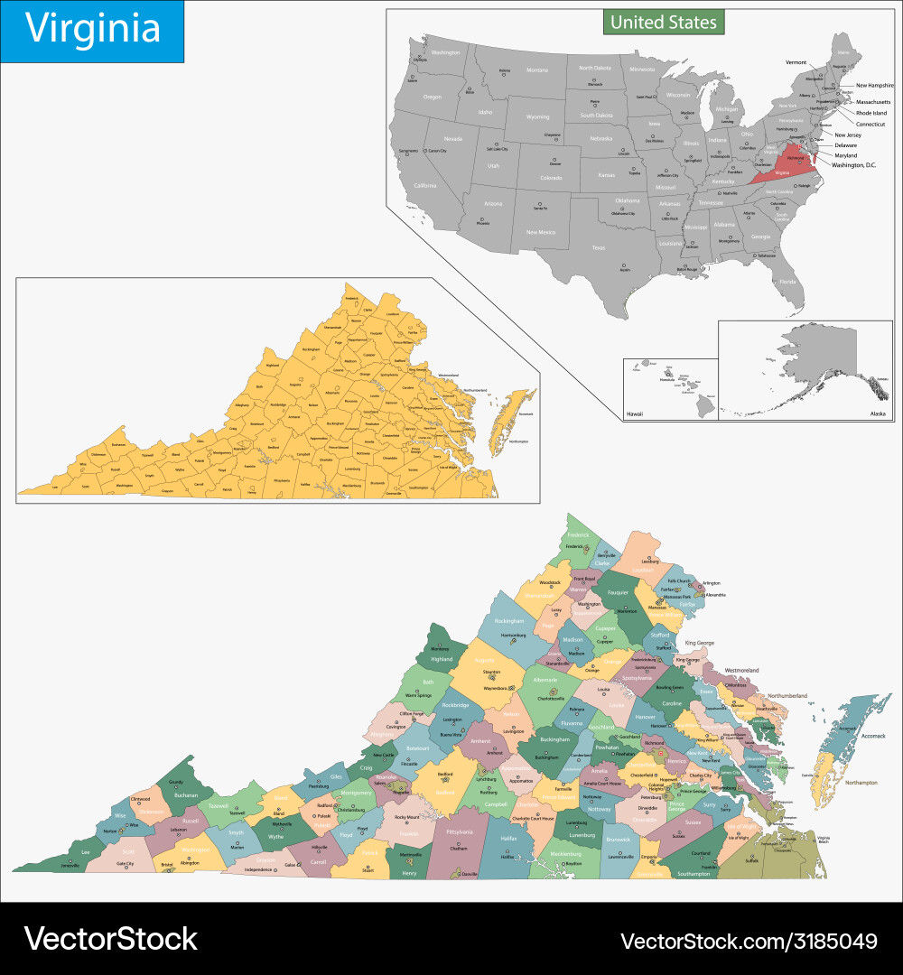 Virginia map Royalty Free Vector Image - VectorStock