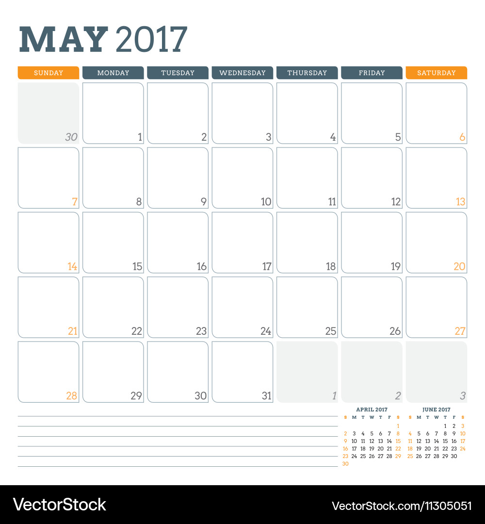 Calendar planner template for may 2017 week starts