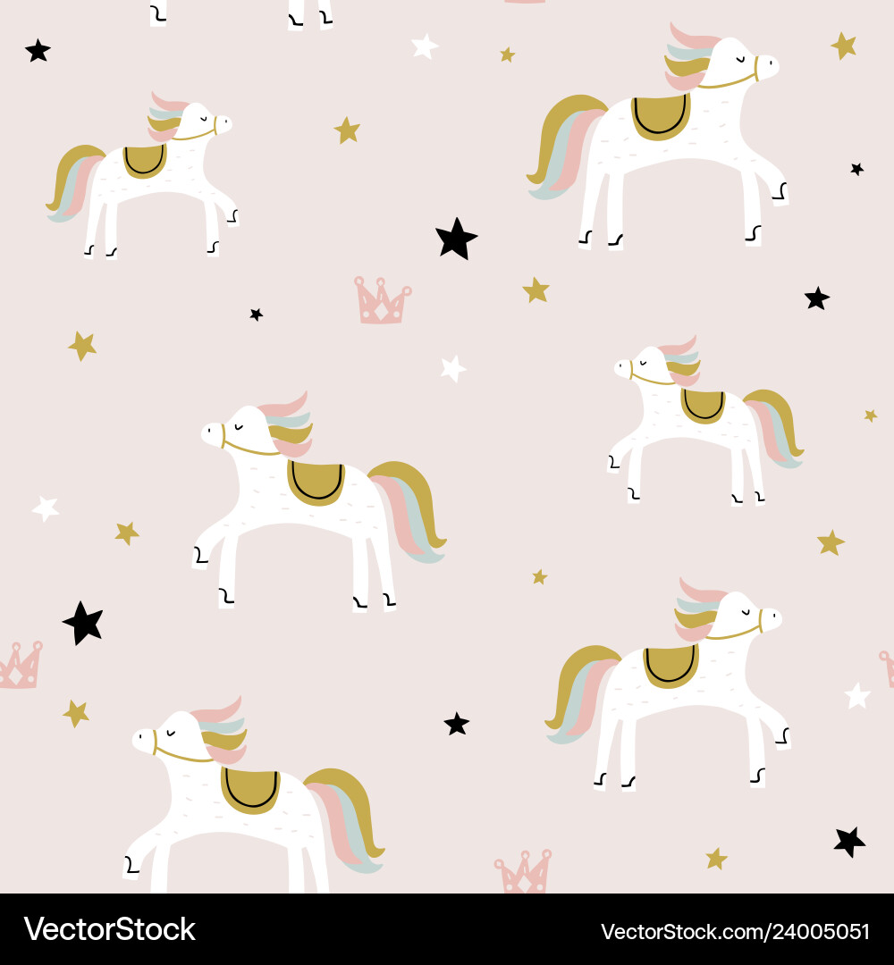 Childish seamless pattern with cute horse Vector Image