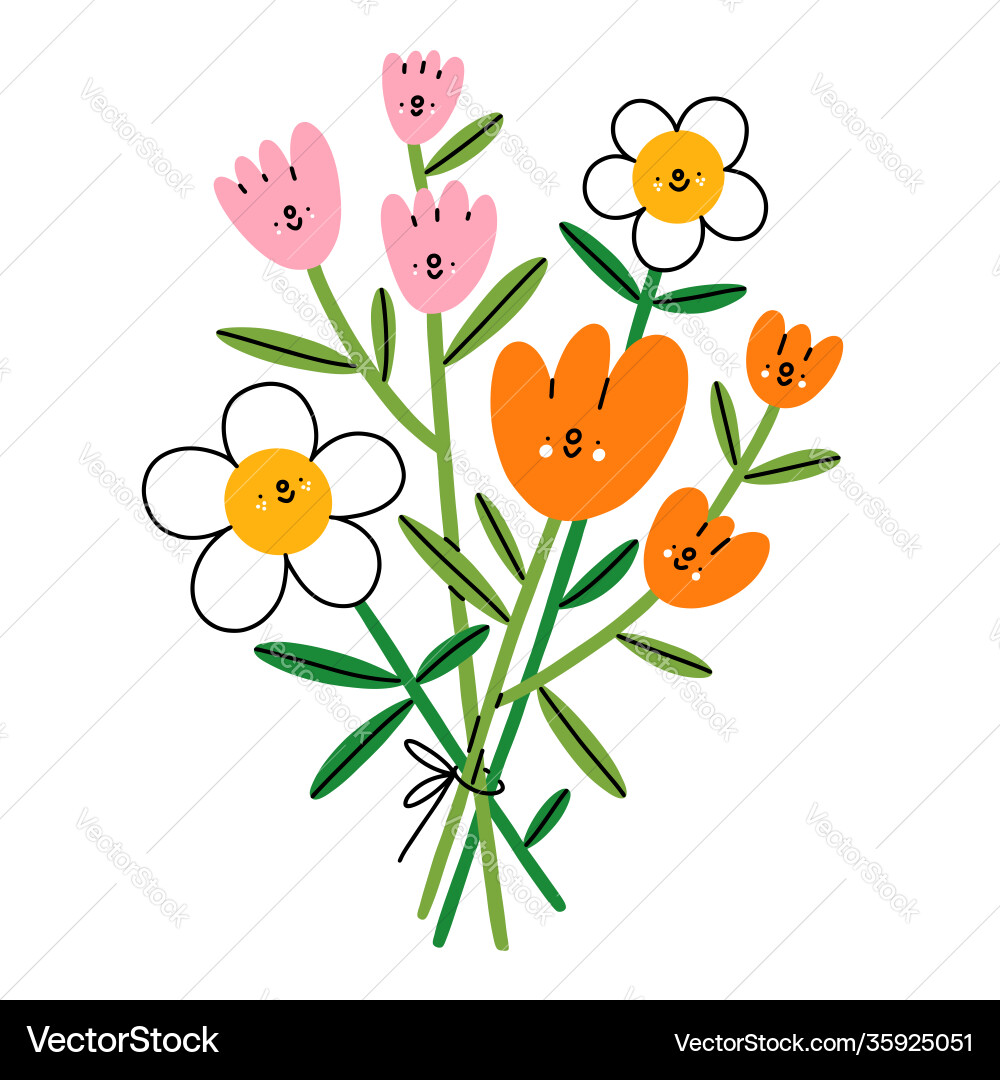 Happy flower characters bouquet Royalty Free Vector Image