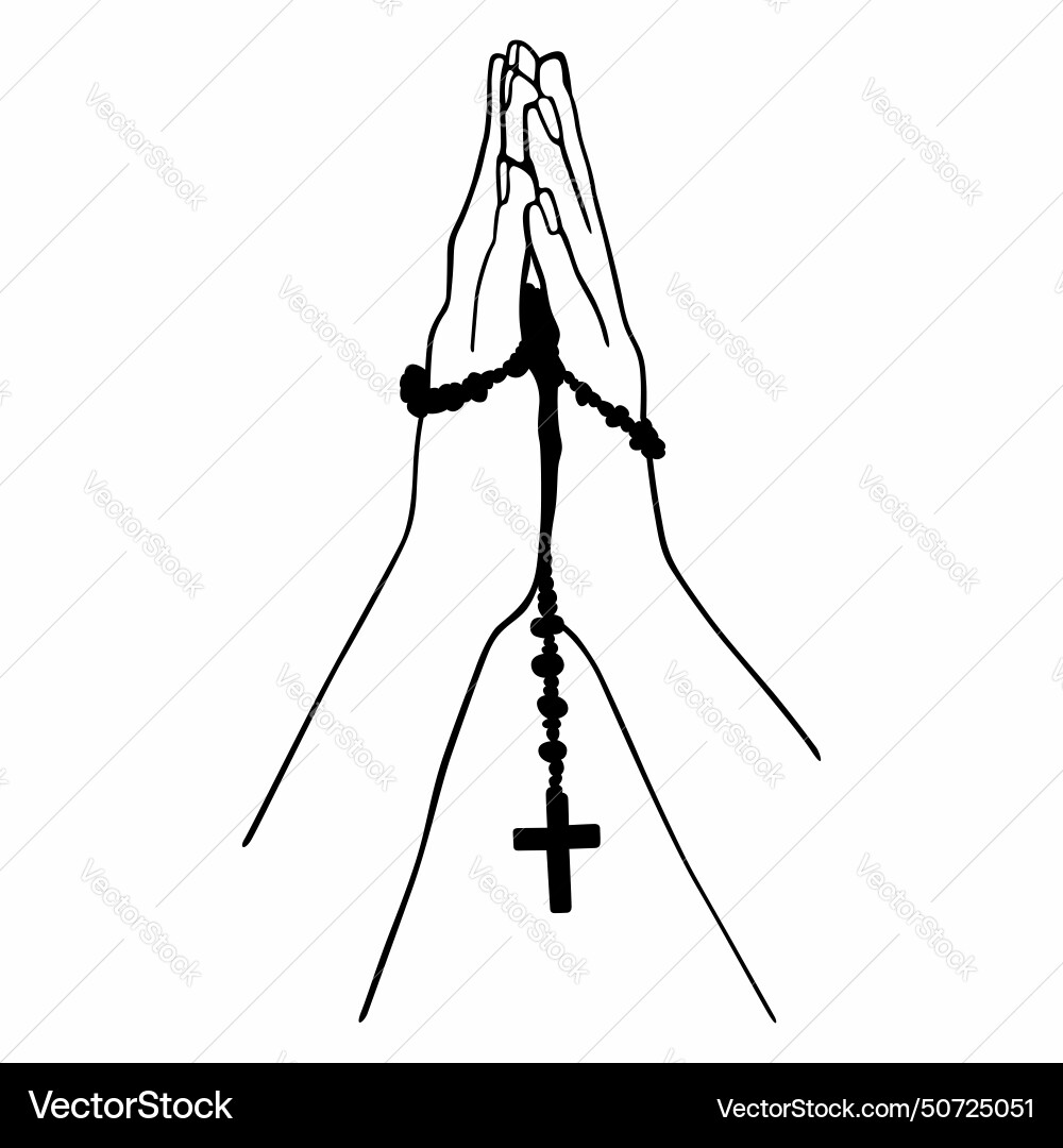 Praying hands holding a rosary cross Royalty Free Vector