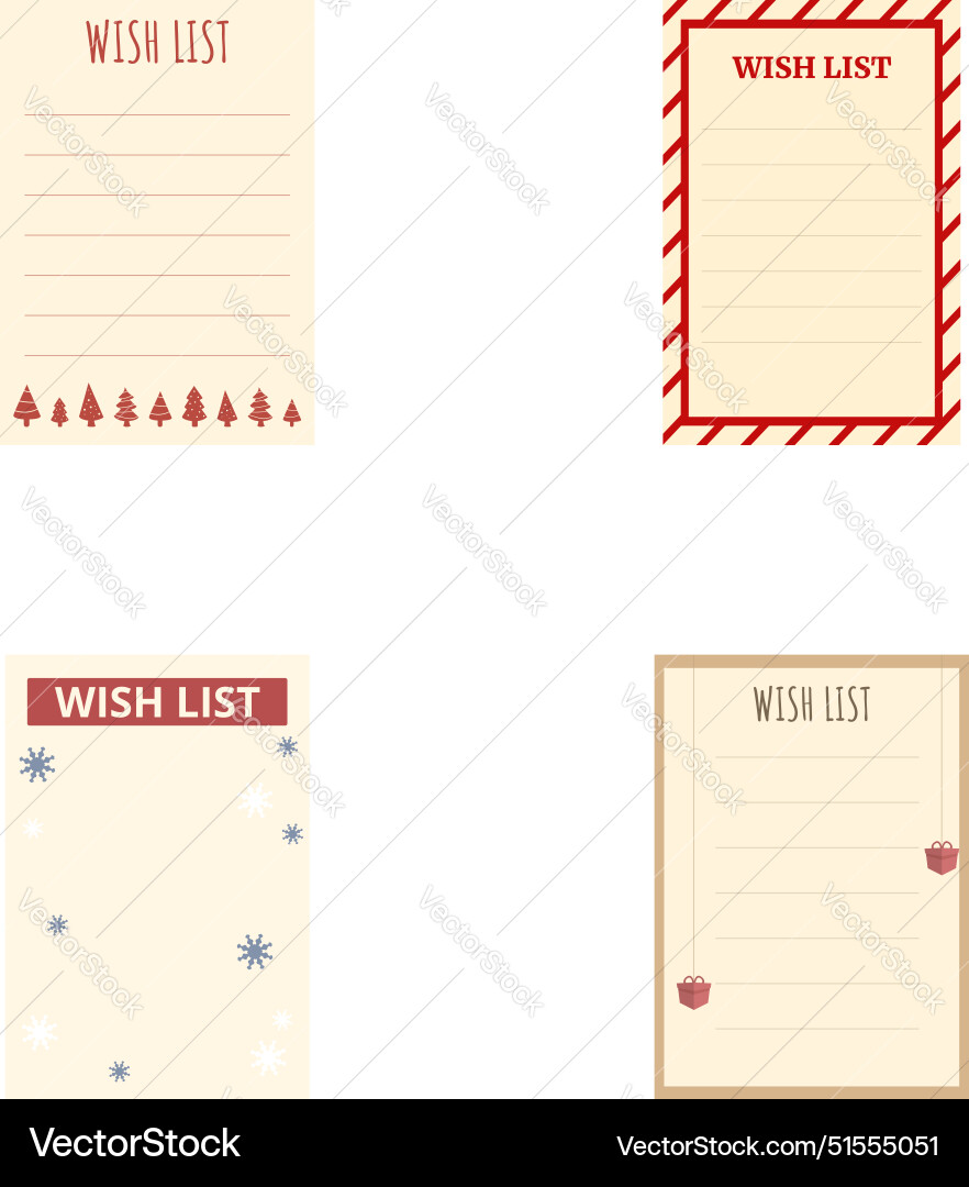 Set of blank wish list templates Royalty Free Vector Image