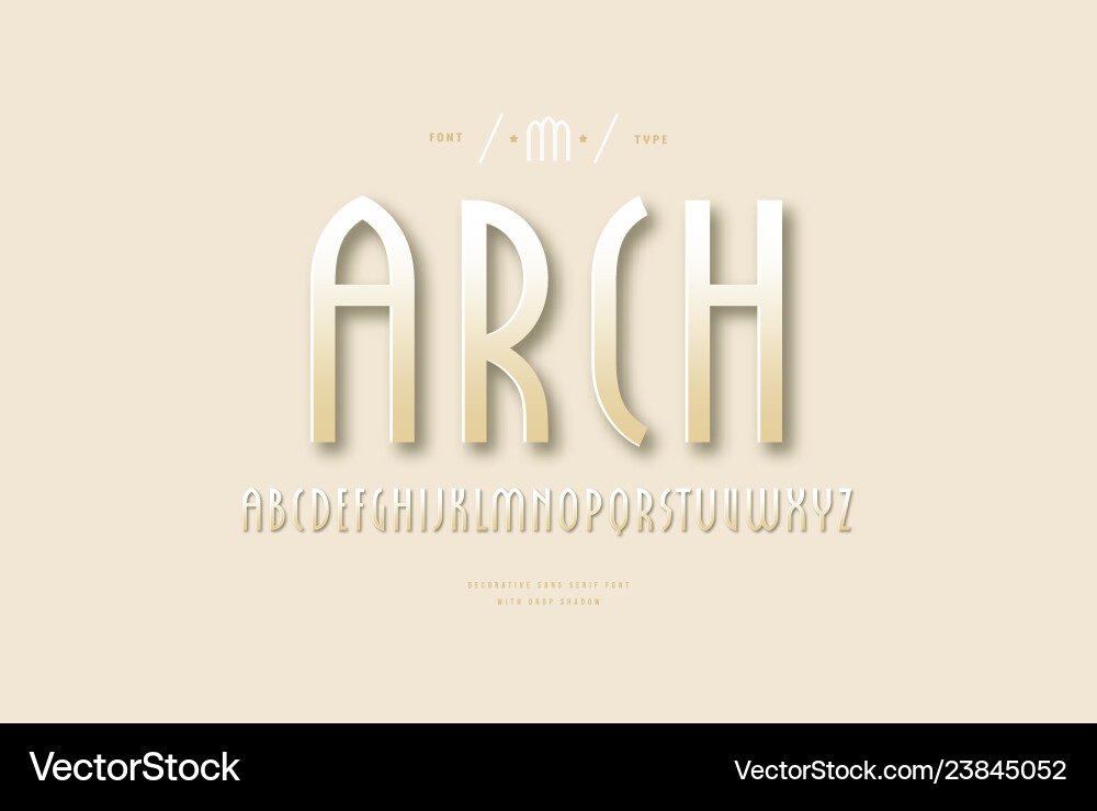 Golden colored narrow sans serif font Royalty Free Vector