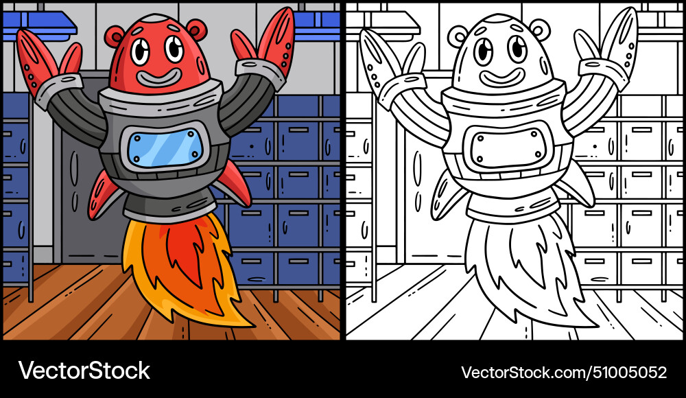 Robot with rocket booster coloring Royalty Free Vector Image