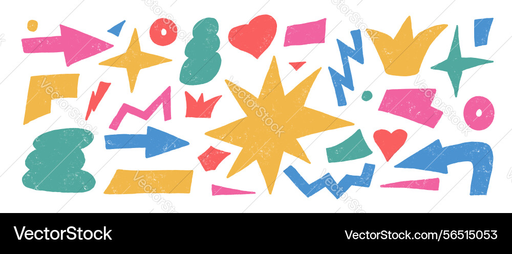 Abstract geometric shapes crayon drawn set Vector Image