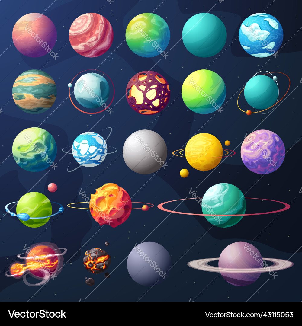 Big bright colorful alien world planets set Vector Image