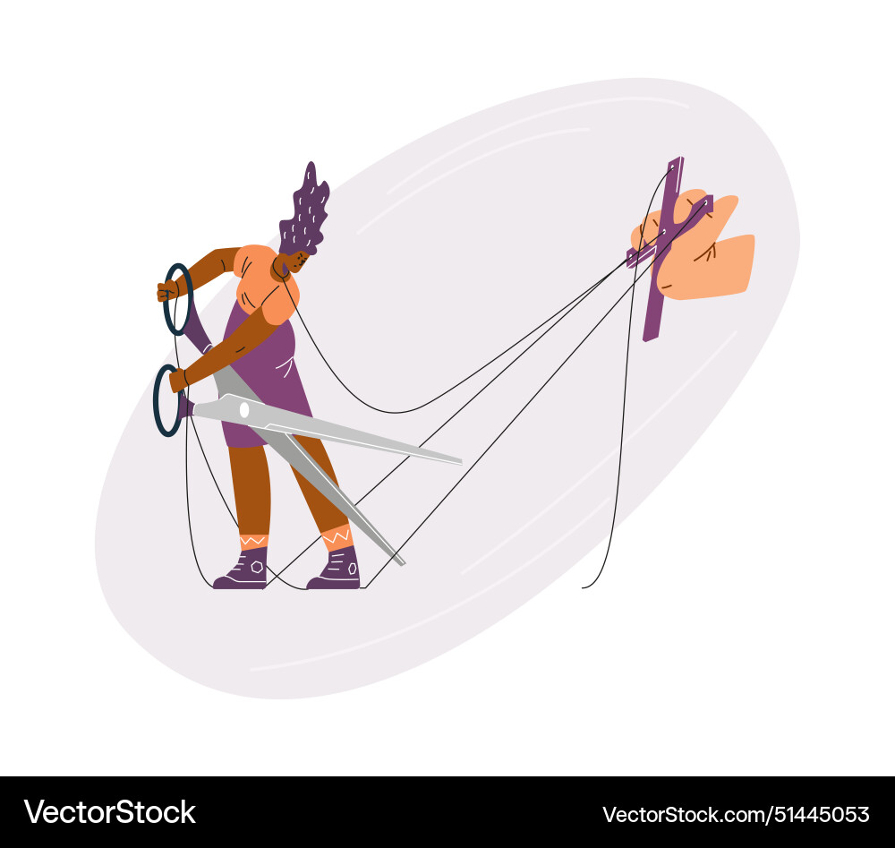 Marionette woman controlled by hand fights Vector Image