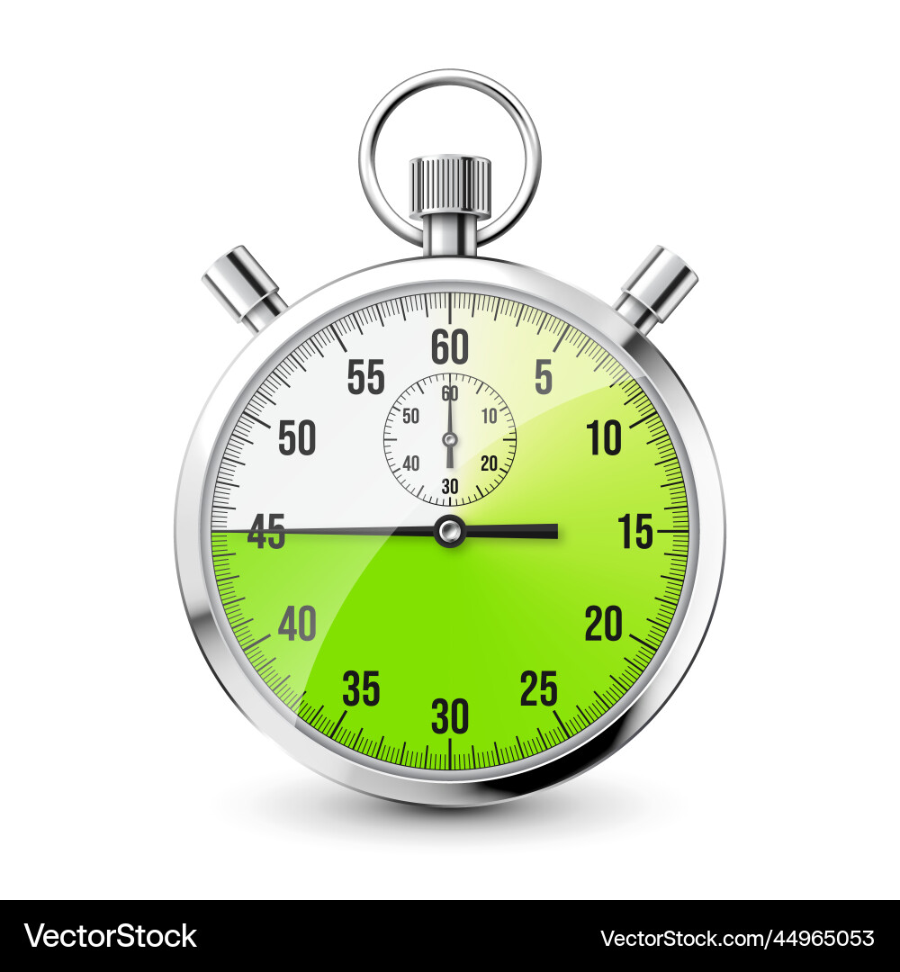Realistic classic stopwatch icon shiny metal Vector Image