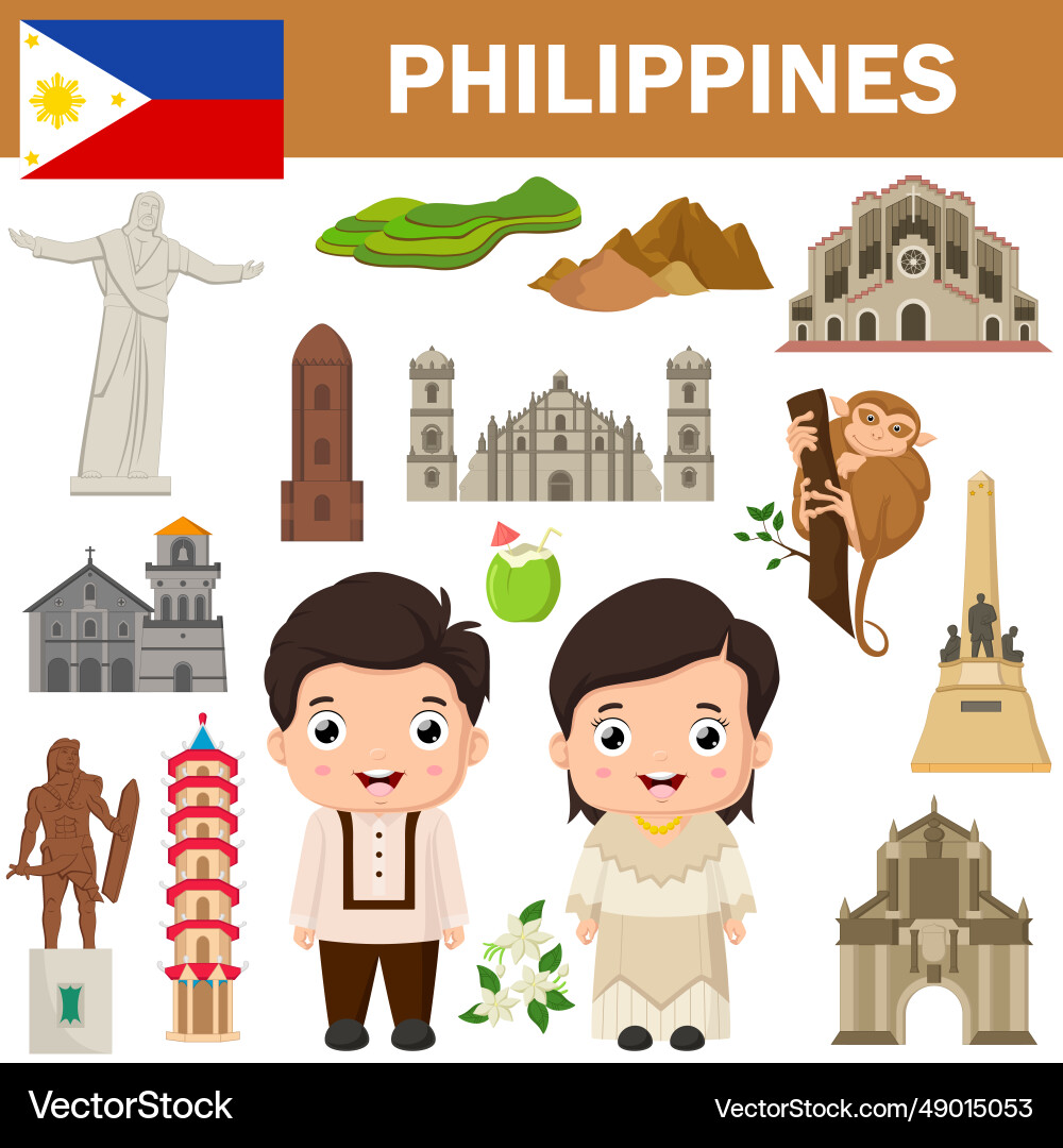 Set of philippines famous landmarks Royalty Free Vector