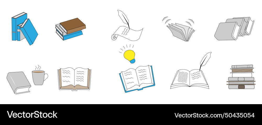 Book line doodle icon set open library reading Vector Image