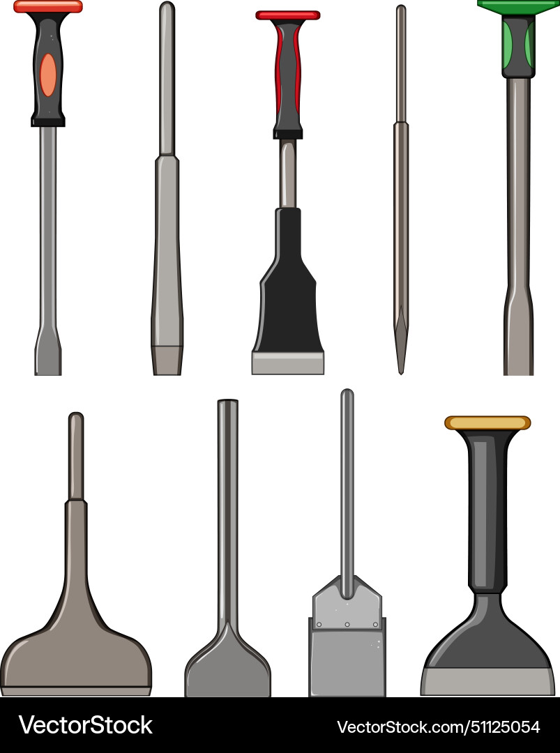 Brick chisel set cartoon Royalty Free Vector Image