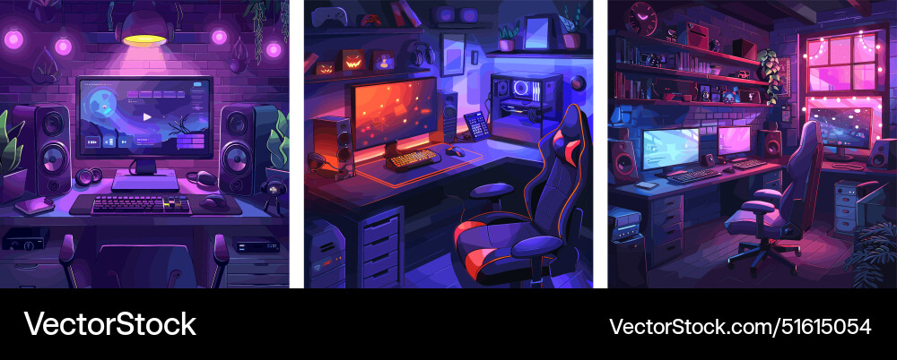 Gamer workplace cartoon background game player Vector Image
