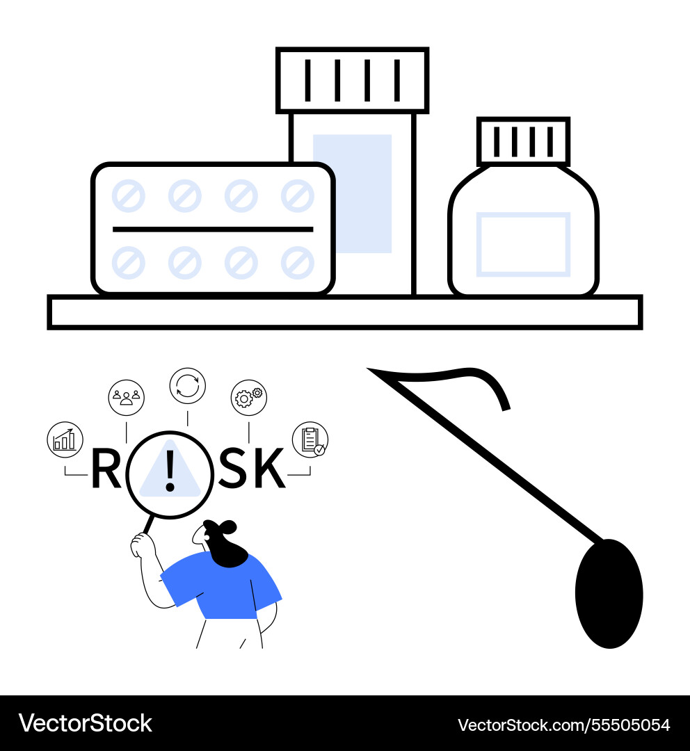 Pharmacy tools with risk analysis concept Vector Image