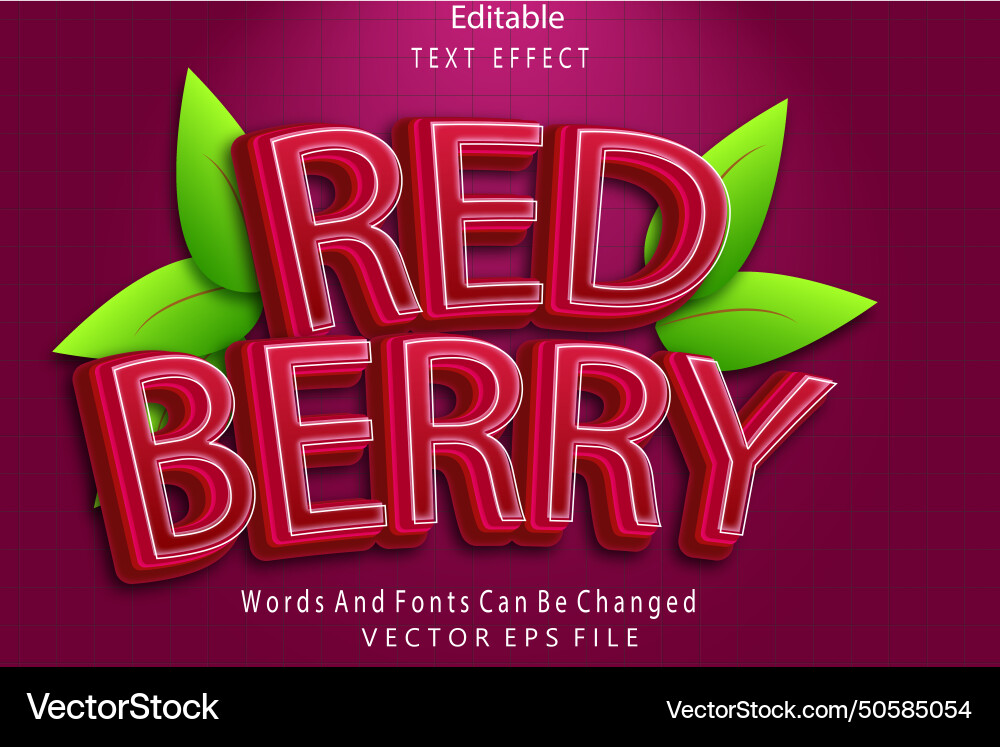Red berry editable text effect emboss cartoon Vector Image