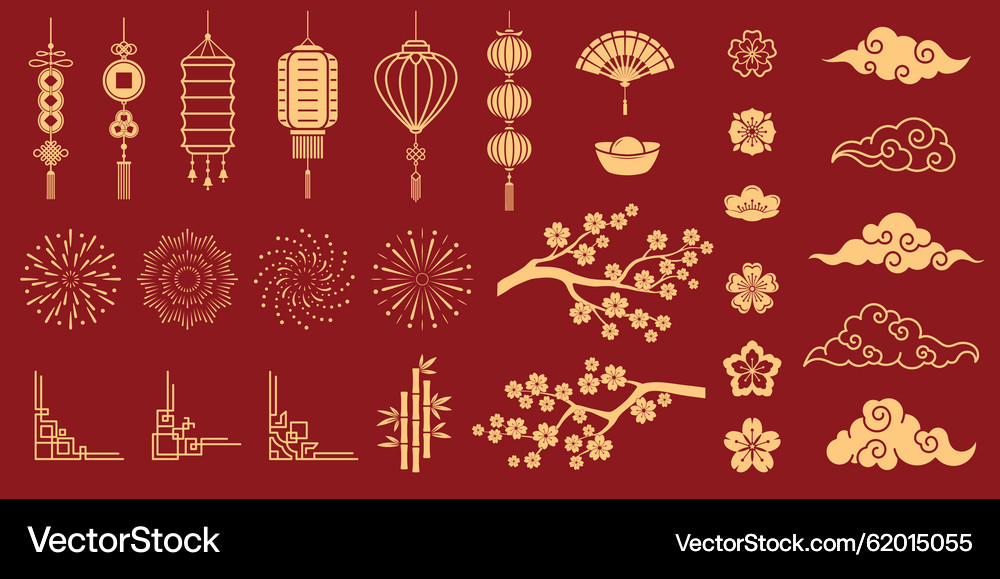 Asian chinese lunar year design elements set – Royalty-Free Vector ...