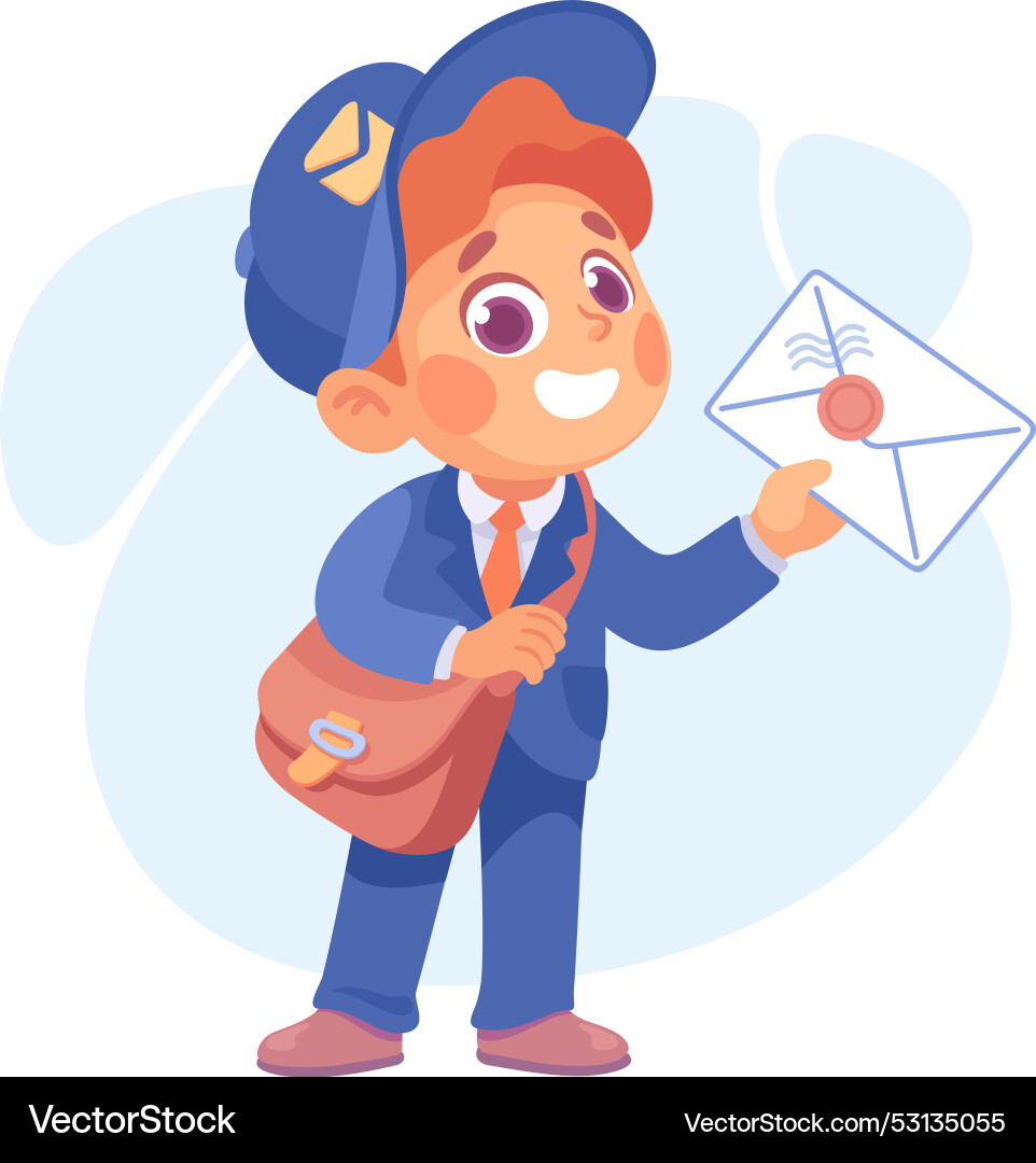 Boy postman carry envelope with letter as child Vector Image